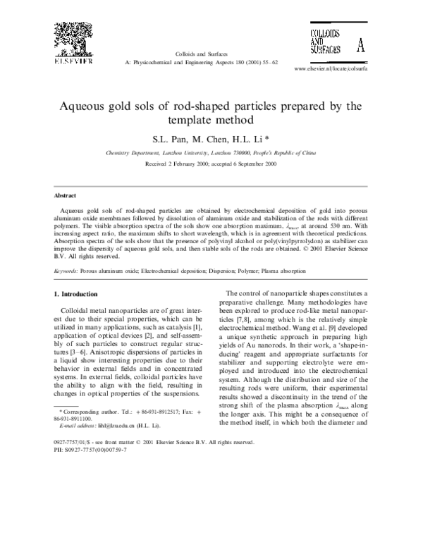 (PDF) Aqueous gold sols of rod-shaped particles prepared by the ...