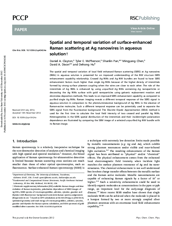 (PDF) Spatial and temporal variation of surface-enhanced Raman ...