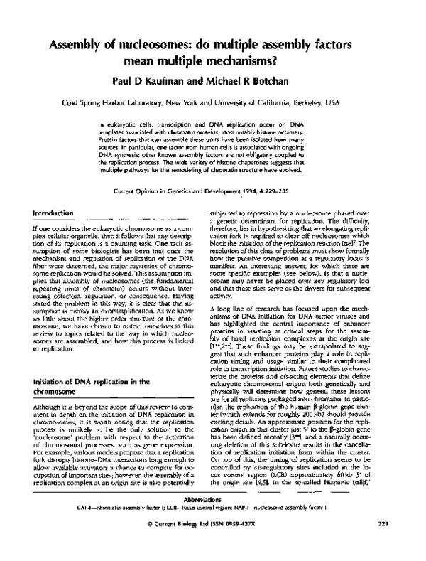 (PDF) Assembly of nucleosomes: do multiple assembly factors mean ...