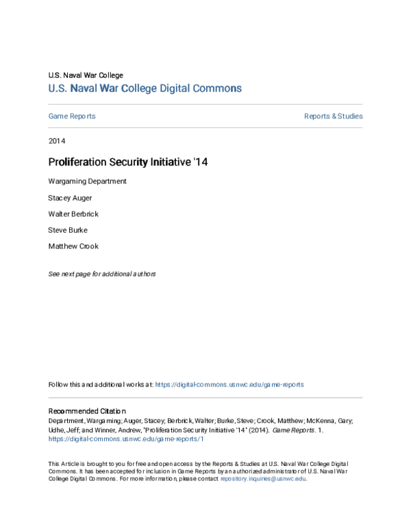 (PDF) Proliferation Security Initiative '14