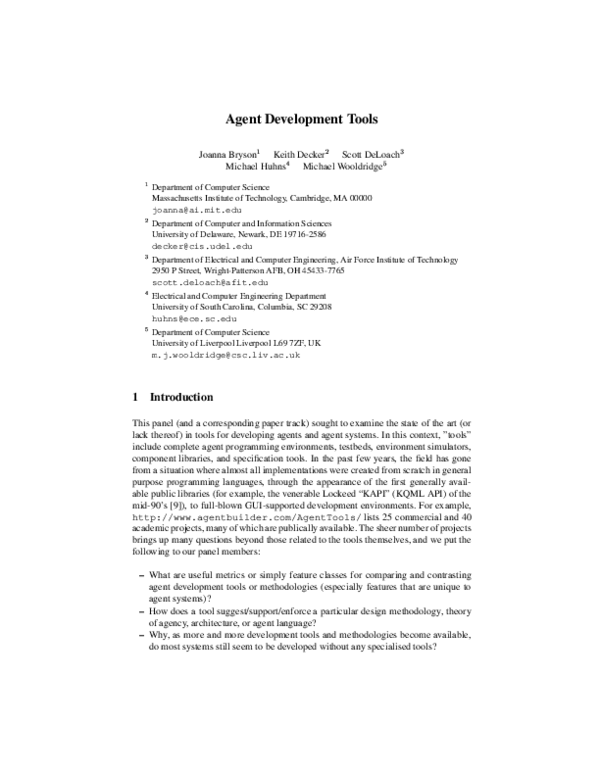 (PDF) Agent Development Tools
