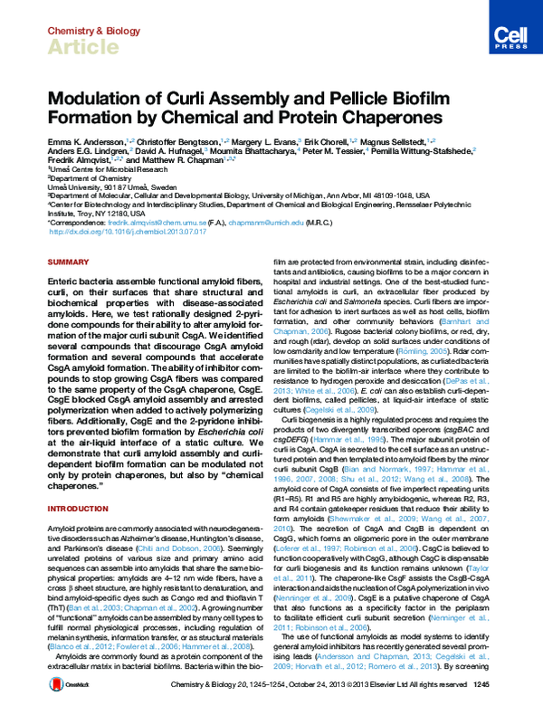 (PDF) Modulation of Curli Assembly and Pellicle Biofilm Formation by ...