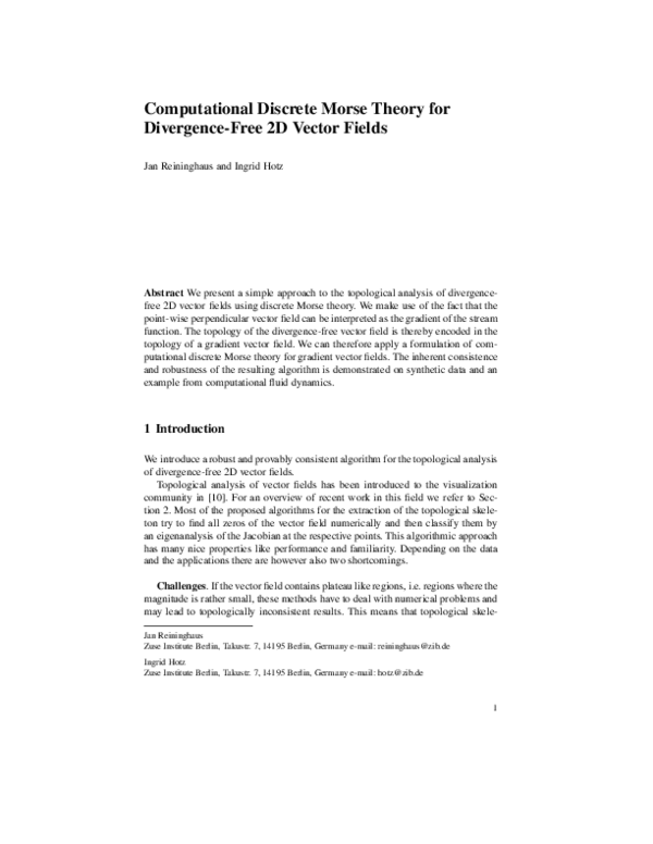 Pdf Computational Discrete Morse Theory For Divergence Free 2d Vector