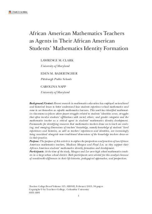 (PDF) African american mathematics teachers as agents in their african ...