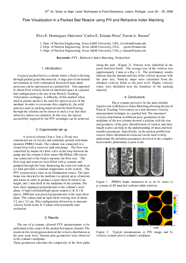 Pdf Flow Visualization In A Packed Bed Reactor Using Piv And Refractive Index Matching
