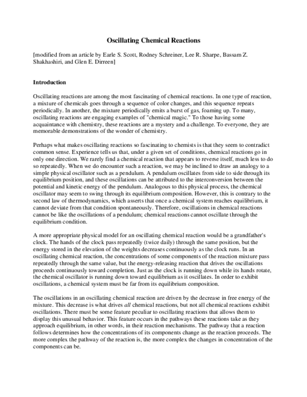 (PDF) Oscillating Chemical Reactions