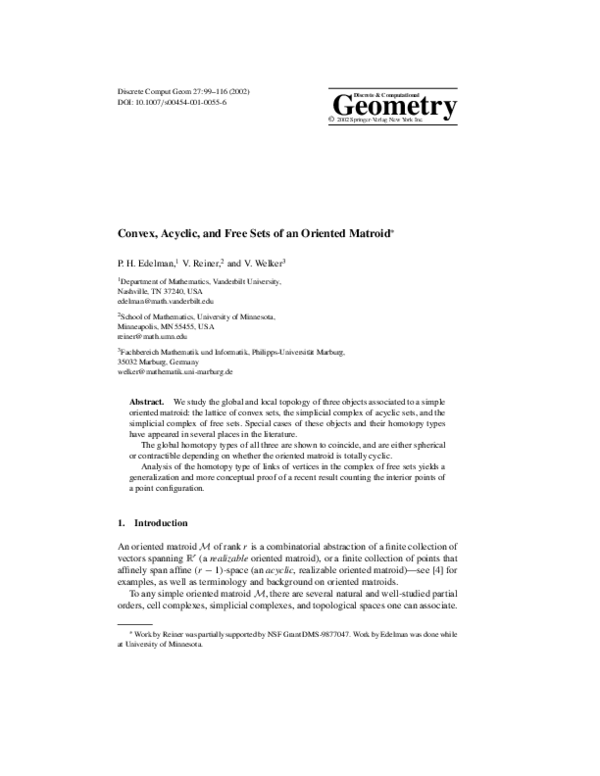 (PDF) Convex, Acyclic, And Free Sets Of An Oriented Matroid