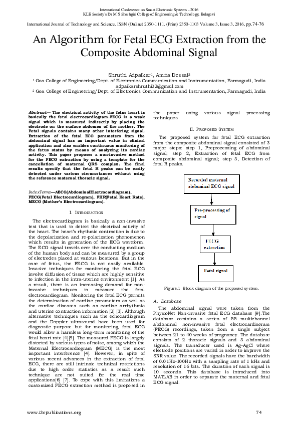 Pdf An Algorithm For Fetal Ecg Extraction From The Composite Abdominal Signal