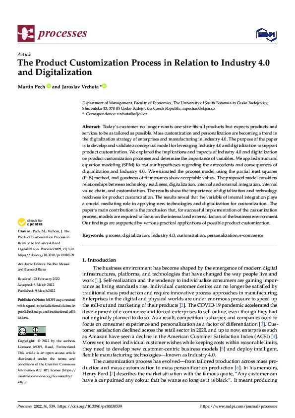 (PDF) The Product Customization Process in Relation to Industry 4.0 and ...