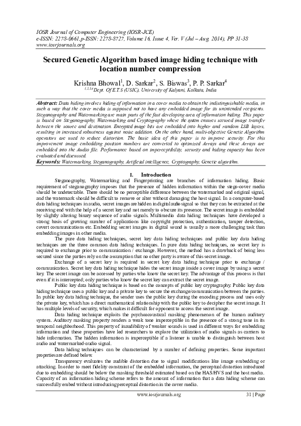 Pdf Secured Genetic Algorithm Based Image Hiding Technique With Location Number Compression
