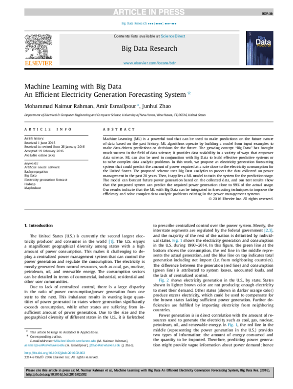 (PDF) Machine Learning with Big Data An Efficient Electricity Generation Forecasting System