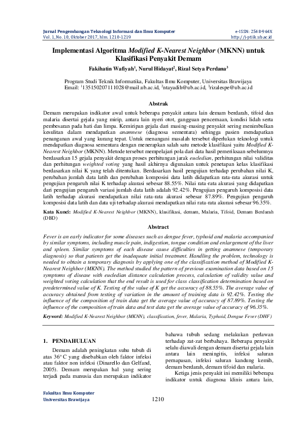 (PDF) Implementasi Algoritma Modified K-Nearest Neighbor (MKNN) Untuk ...