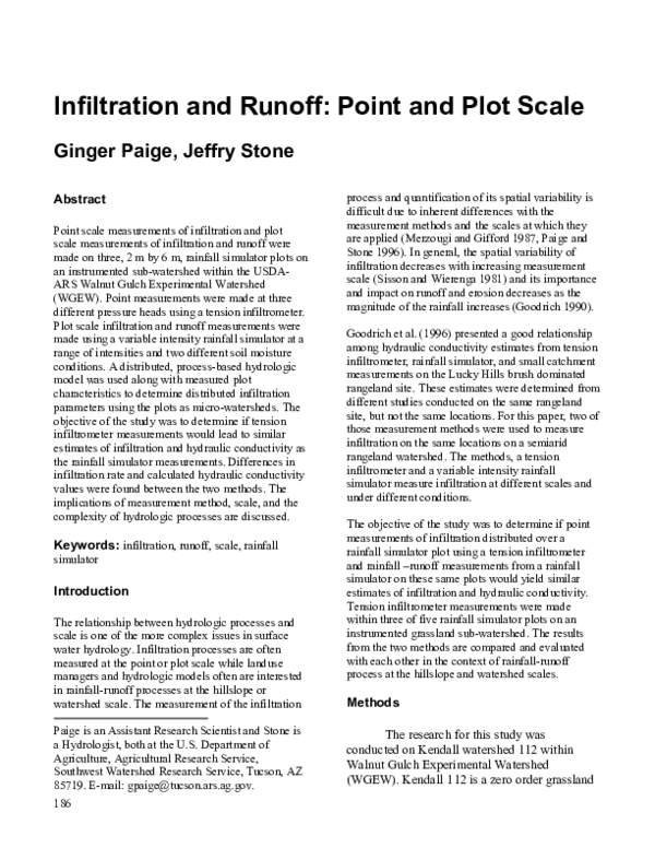 (PDF) Infiltration and Runoff : Point and Plot Scale