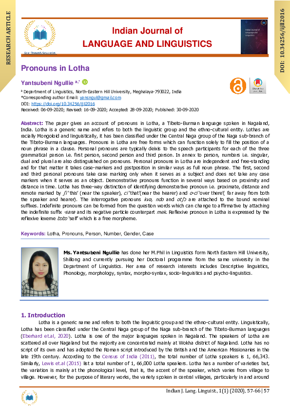 (PDF) Pronouns in Lotha