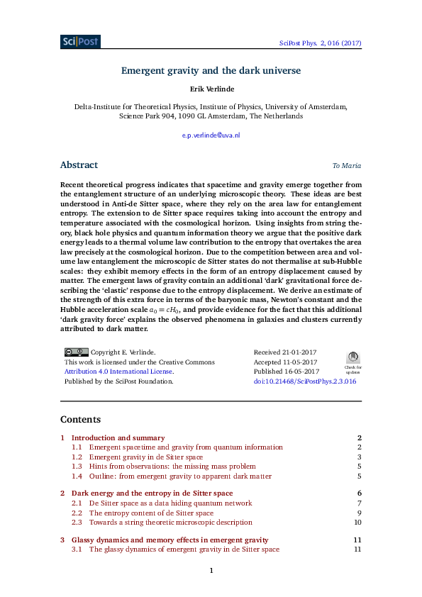 (PDF) Emergent Gravity and the Dark Universe