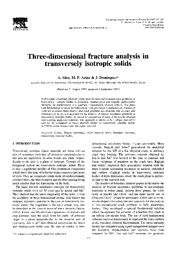 (PDF) Three-dimensional fracture analysis in transversely isotropic solids
