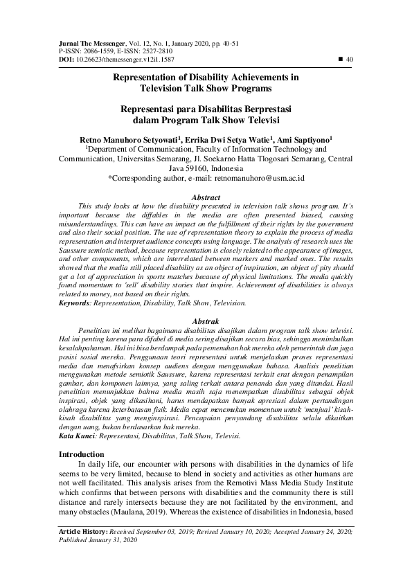 (PDF) Representation of Disability Achievements in Television Talk Show ...