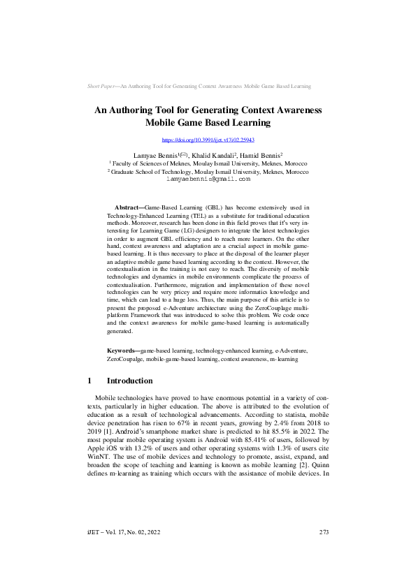 (PDF) An Authoring Tool for Generating Context Awareness Mobile Game Based Learning