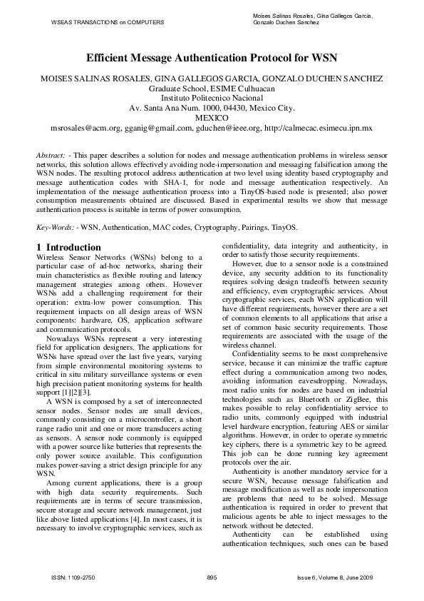 (PDF) Efficient Message Authentication Protocol for WSN | Moises ...
