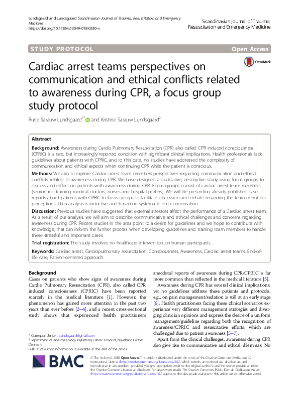 (PDF) Cardiac arrest teams perspectives on communication and ethical ...