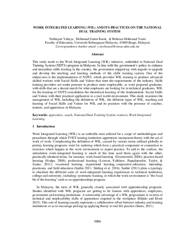 (PDF) Work integrated learning (WIL) and its practices on the national dual training system
