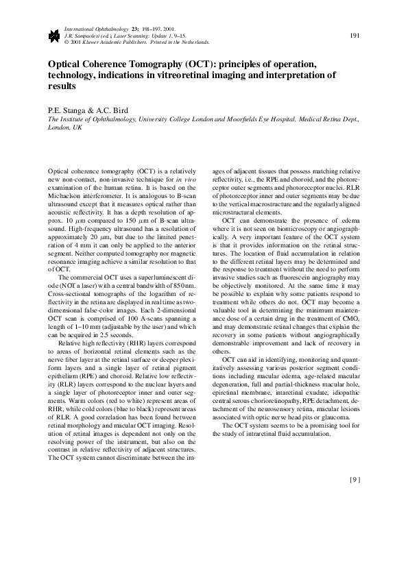 (PDF) Optical Coherence Tomography (OCT): principles of operation ...