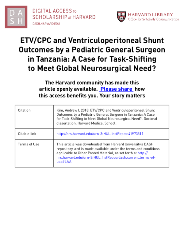(PDF) ETV/CPC and Ventriculoperitoneal Shunt Outcomes by a Pediatric ...