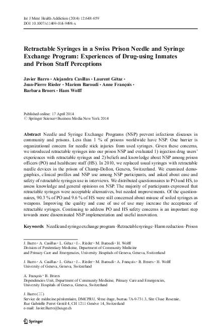 (PDF) Retractable Syringes in a Swiss Prison Needle and Syringe ...