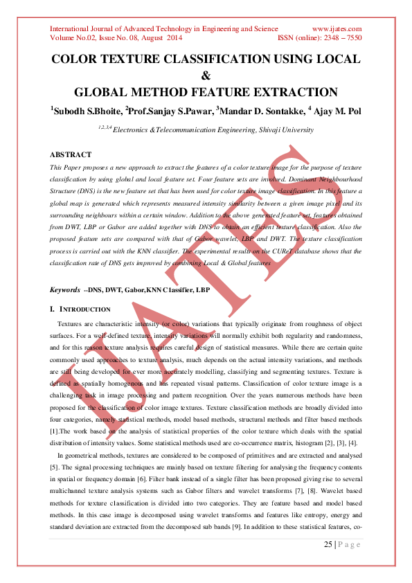 (PDF) Color Texture Classification Using Local & Global Method Feature ...