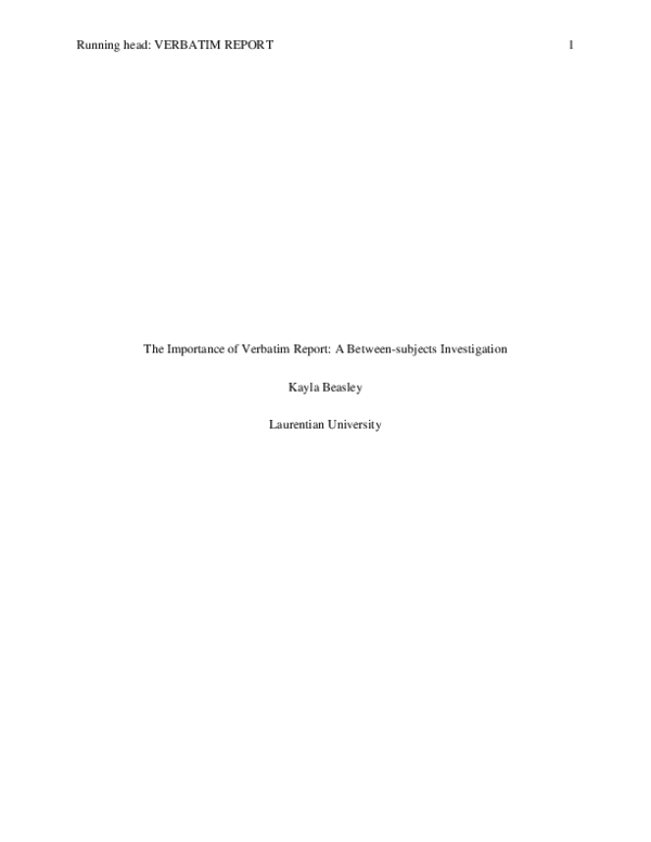 (PDF) The importance of verbatim report : a between-subjects investigation