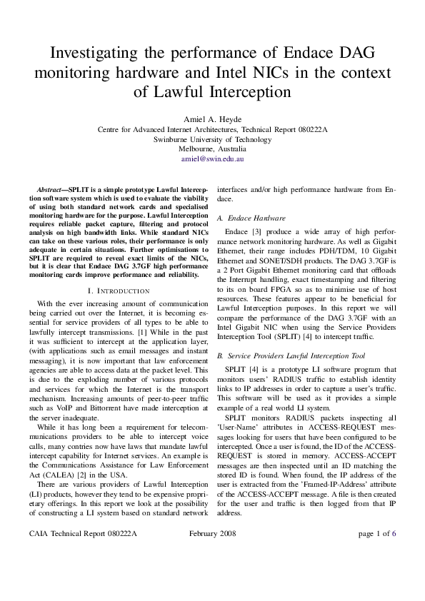 (PDF) Investigating the performance of Endace DAG monitoring hardware ...