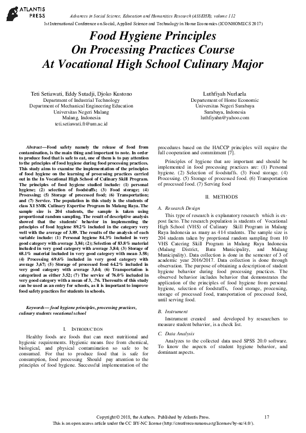(PDF) Food Hygene Principles On Processing Practices Course At ...