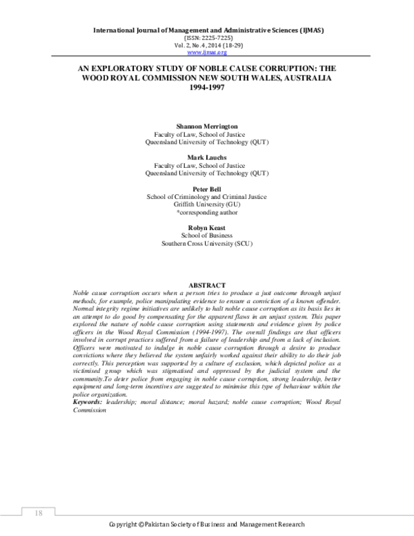 (PDF) An exploratory study of noble cause corruption : the Wood Royal ...