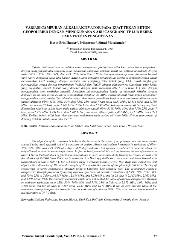 (PDF) Variasi Campuran Alkali Aktivator Pada Kuat Tekan Beton Geopolimer Dengan Menggunakan Abu ...