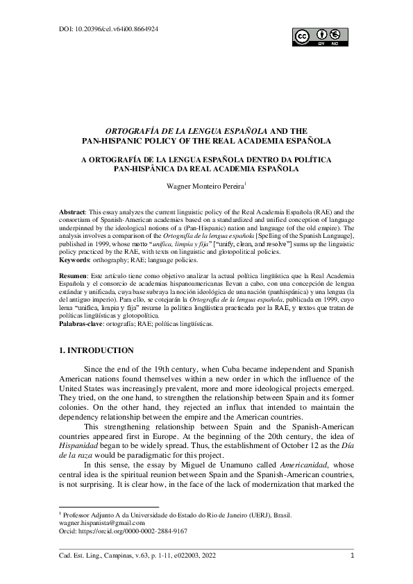 (PDF) ORTOGRAFÍA DE LA LENGUA ESPAÑOLA AND THE PAN-HISPANIC POLICY OF ...