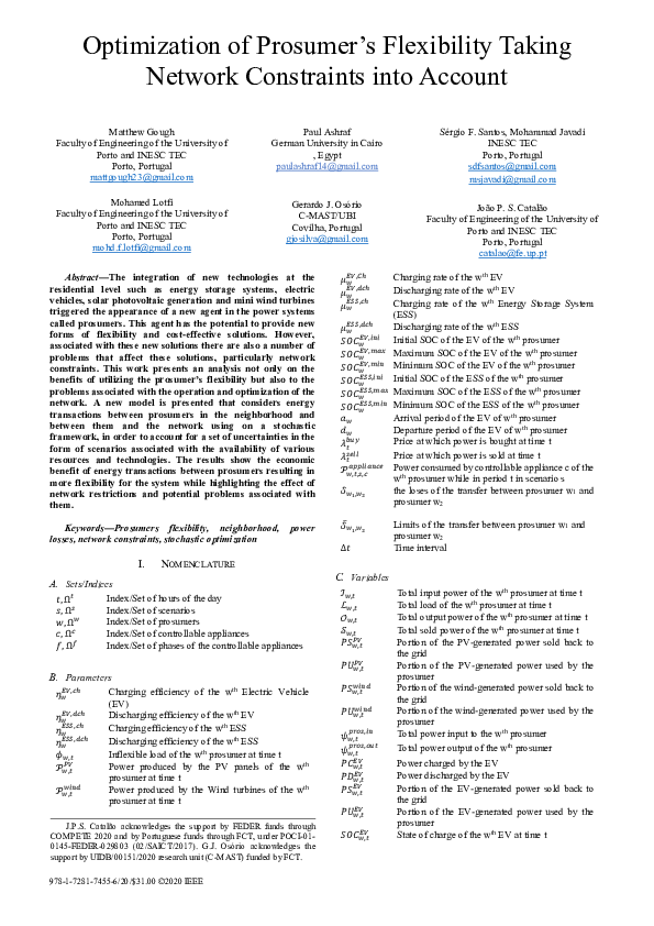 (PDF) Optimization of Prosumer's Flexibility Taking Network Constraints into Account