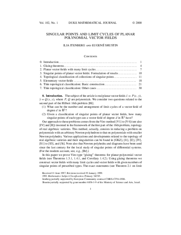Pdf Singular Points And Limit Cycles Of Planar Polynomial Vector Fields