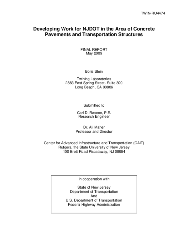 (PDF) Developing Work for NJDOT in the Area of Concrete Pavements and ...
