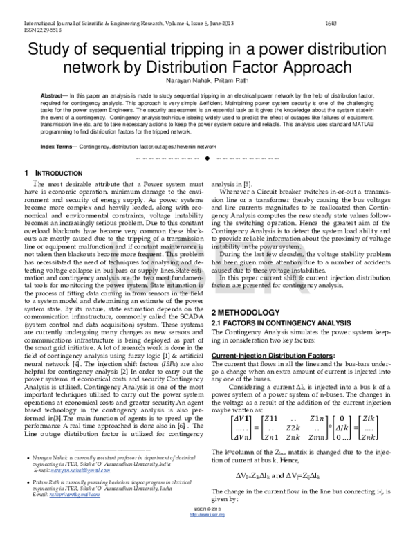 (PDF) Study of sequential tripping in a power distribution network by ...