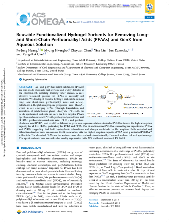 (PDF) Reusable Functionalized Hydrogel Sorbents for Removing Long- and ...