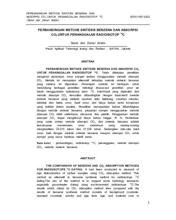 (PDF) Perbandingan Metode Sintesis Benzena Dan Absorpsi CO2 Untuk ...