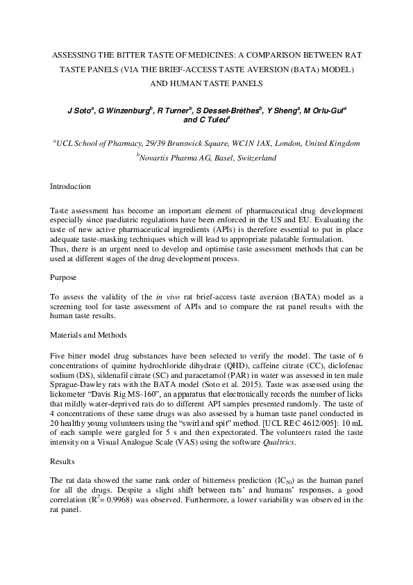 (PDF) Assessing the bitter taste of medicines: A comparison between rat ...