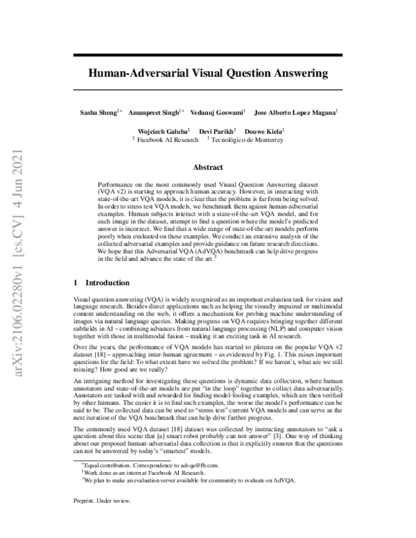 (PDF) Human-Adversarial Visual Question Answering