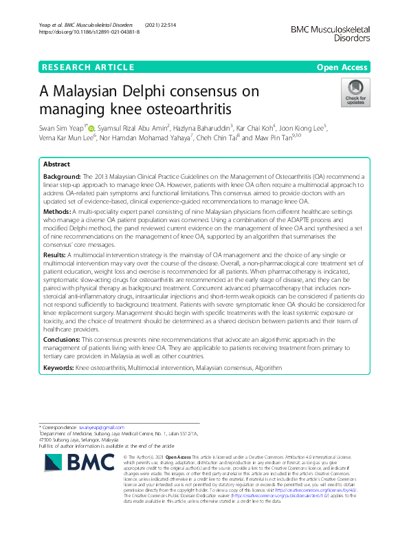 (PDF) A Malaysian Delphi consensus on managing knee osteoarthritis