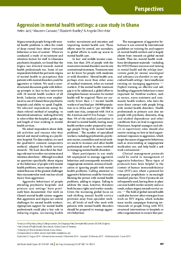 (PDF) Aggression in mental health settings: a case study in Ghana ...