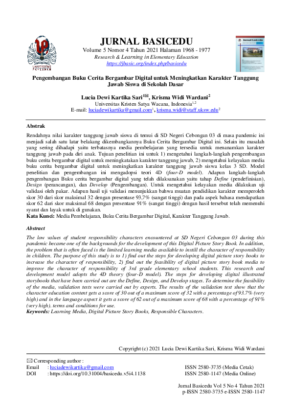 (PDF) Pengembangan Buku Cerita Bergambar Digital untuk Meningkatkan Karakter Tanggung Jawab ...