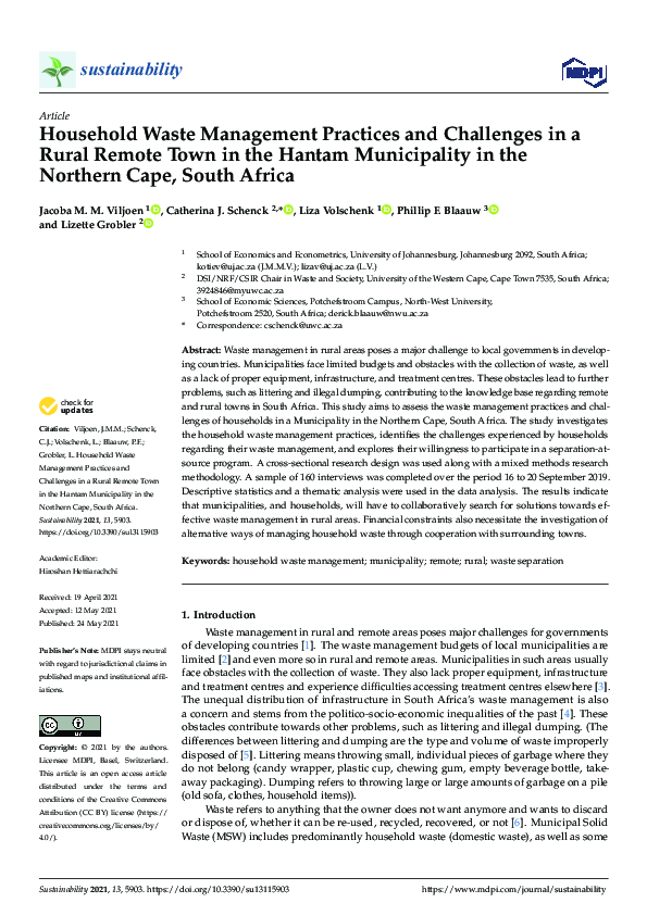 (PDF) Household Waste Management Practices and Challenges in a Rural ...