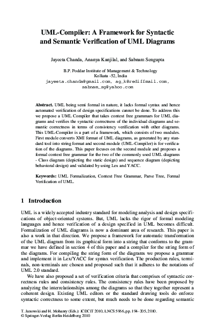 Pdf Uml Compiler A Framework For Syntactic And Semantic Verification Of Uml Diagrams