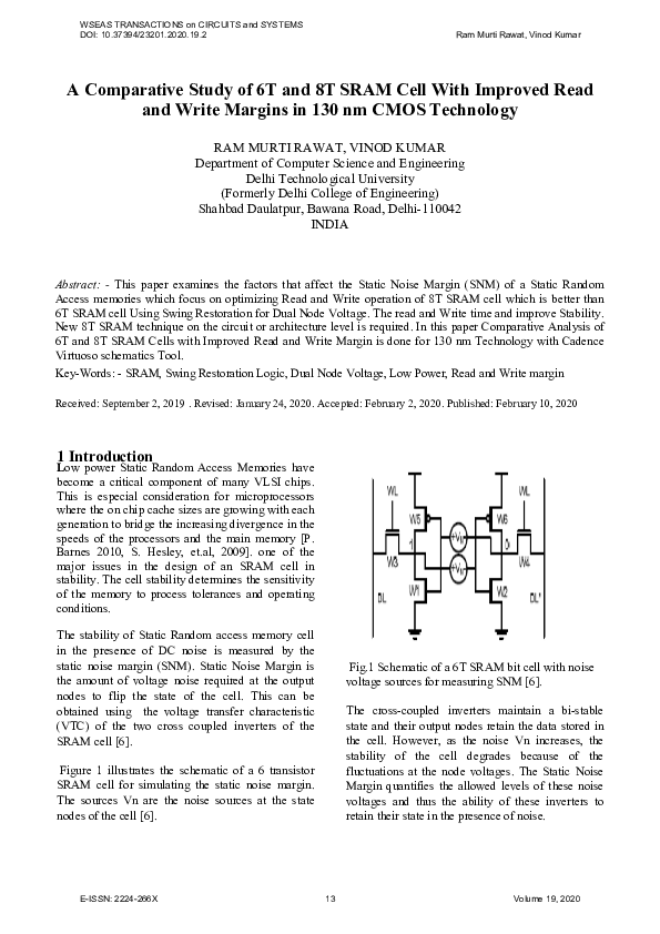(PDF) A Comparative Study of 6T and 8T SRAM Cell With Improved Read and Write Margins in 130 nm ...