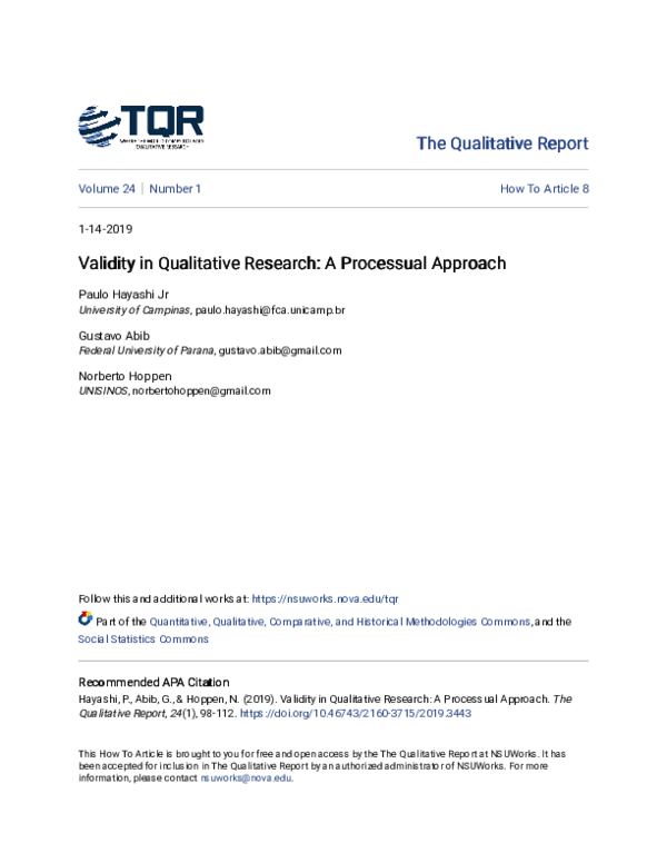 (PDF) Validity in Qualitative Research: A Processual Approach